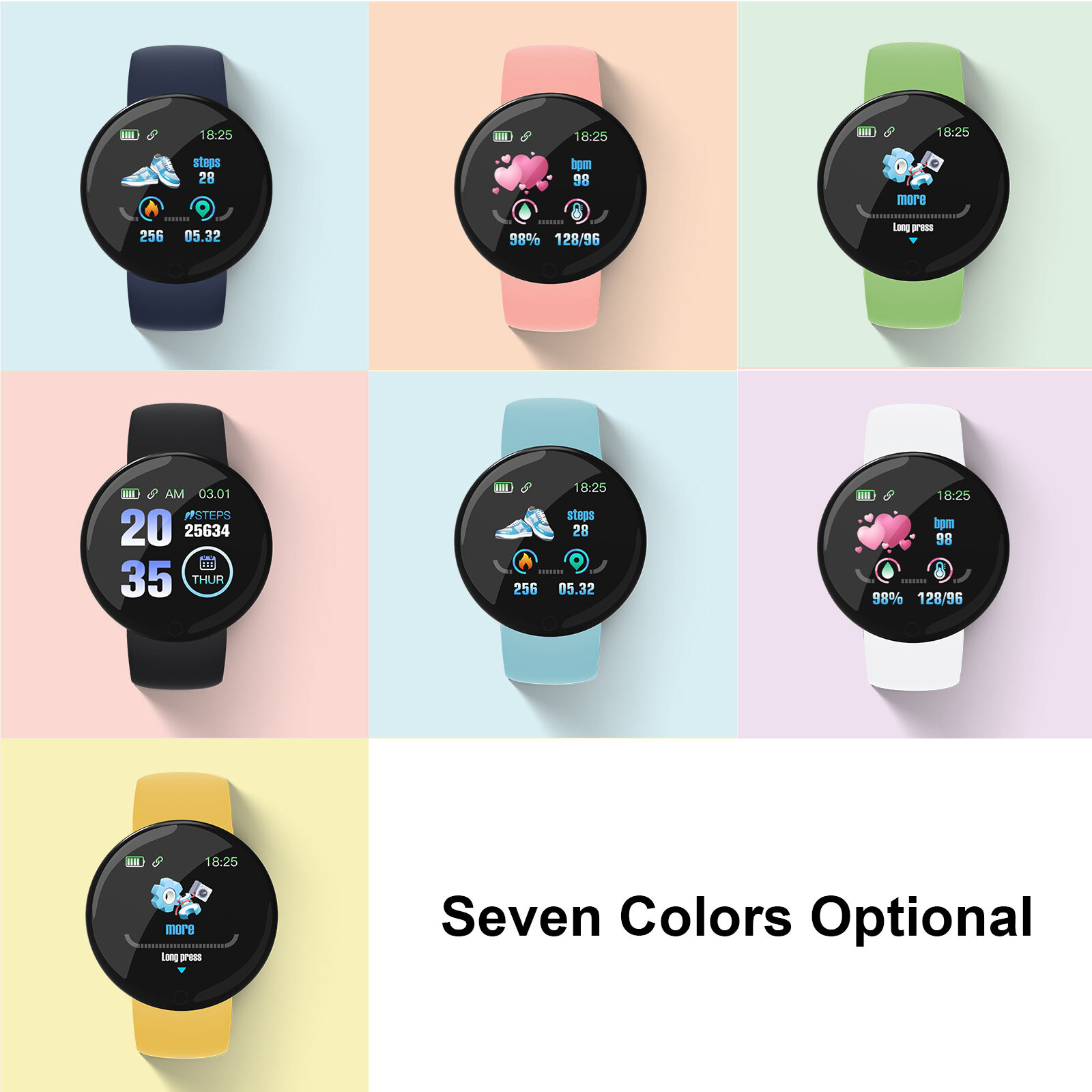 Умный браслет D18PRO с 1,44-дюймовым OLED-экраном и сенсорным экраном Macaron, сверхлегкий, пульсометр/монитор артериального давления, несколько спортивных режимов, 3–5 дней в режиме ожидания