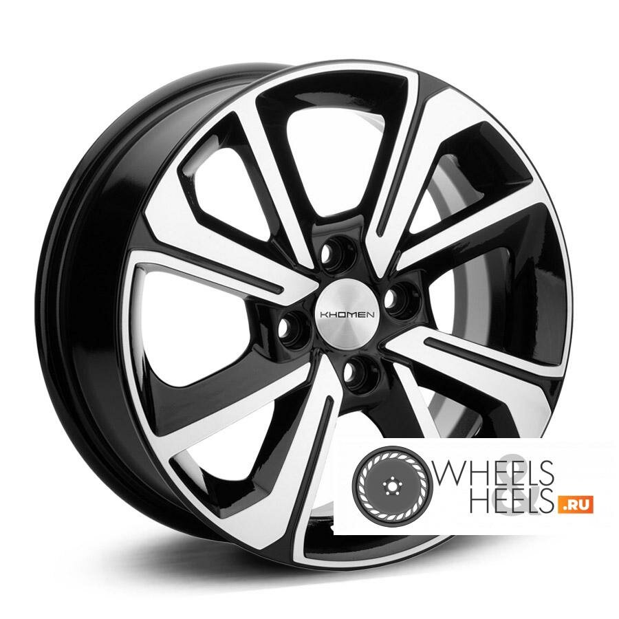 Диск автомобильный литой KHOMEN WHEELS 1501 15x6 4x100 et46 dia54.1 Черный с полированной лицевой поверхностью