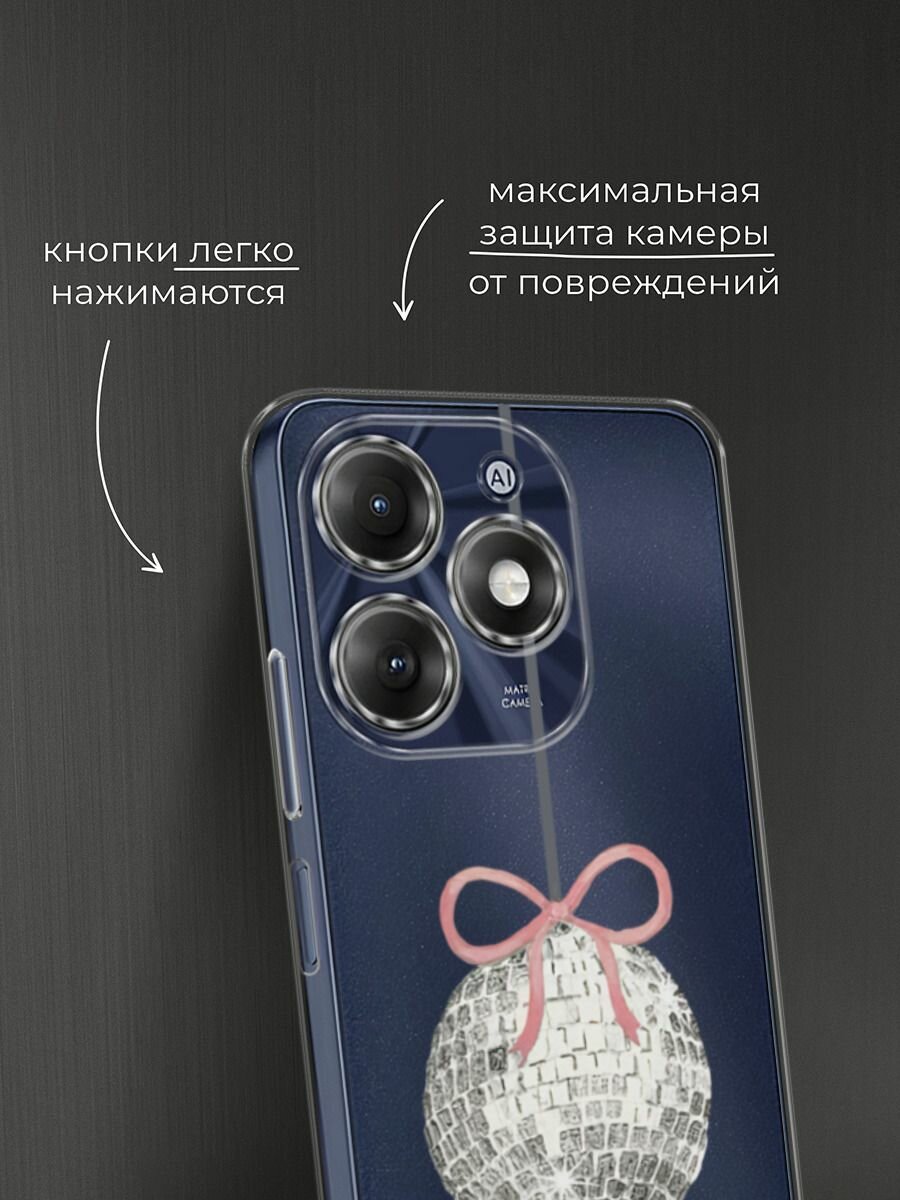 Чехол на Itel A70 / Ител А70 с принтом Новогодний диско шар, прозрачный — фото 1
