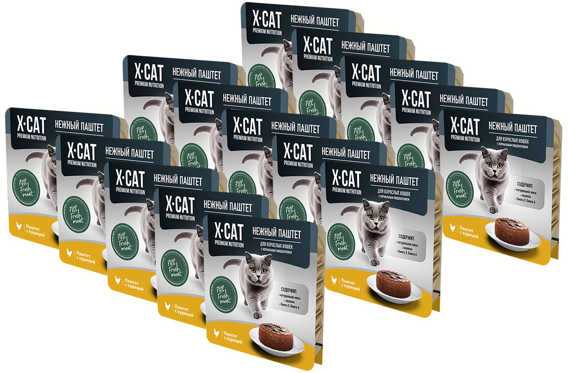 Корм влажный X-Cat для взрослых кошек, с курицей и индейкой в соусе, 85 г х 10 шт