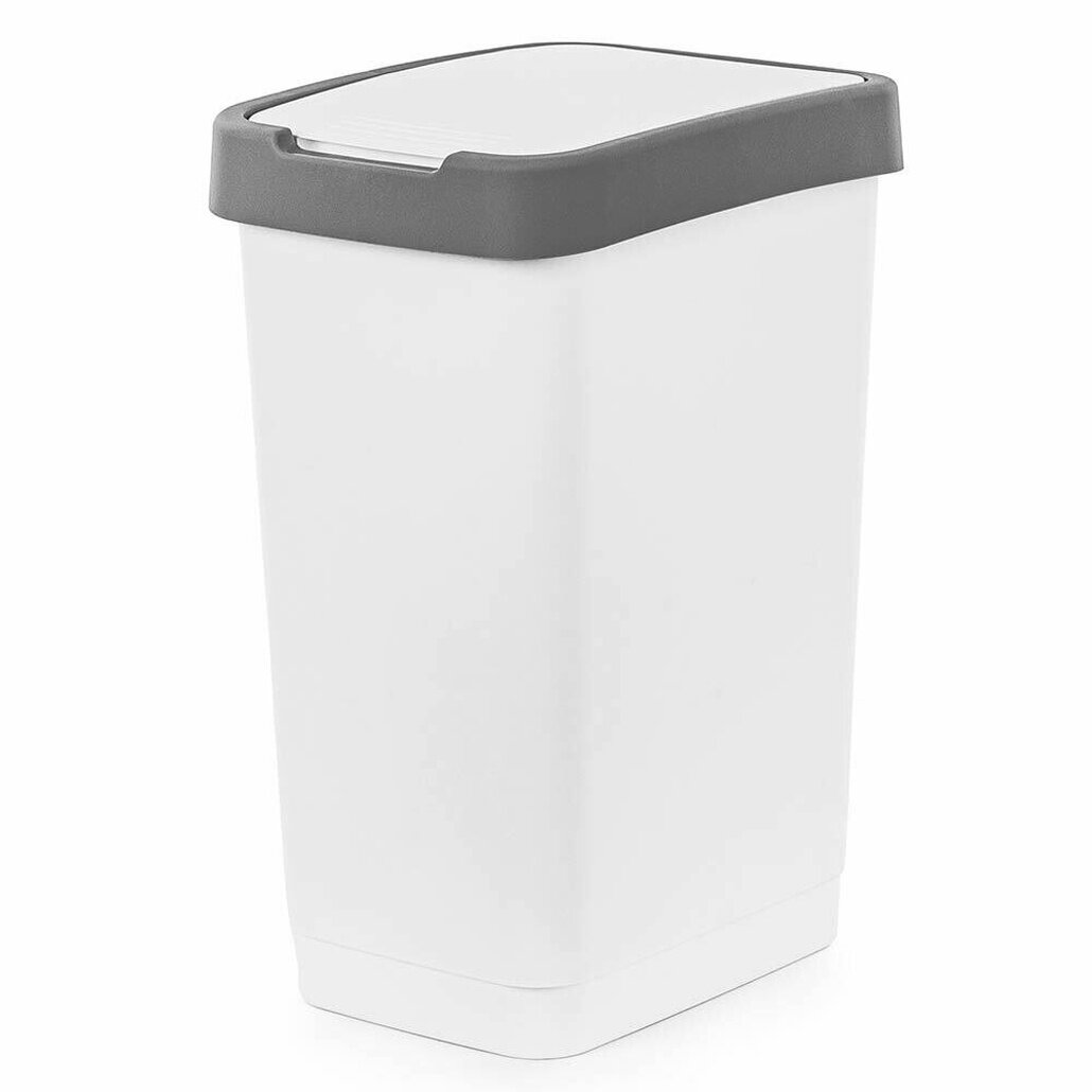 Контейнер для мусора 25л, пластик, белый, прямоугольный, крышка серая, удобно открывается