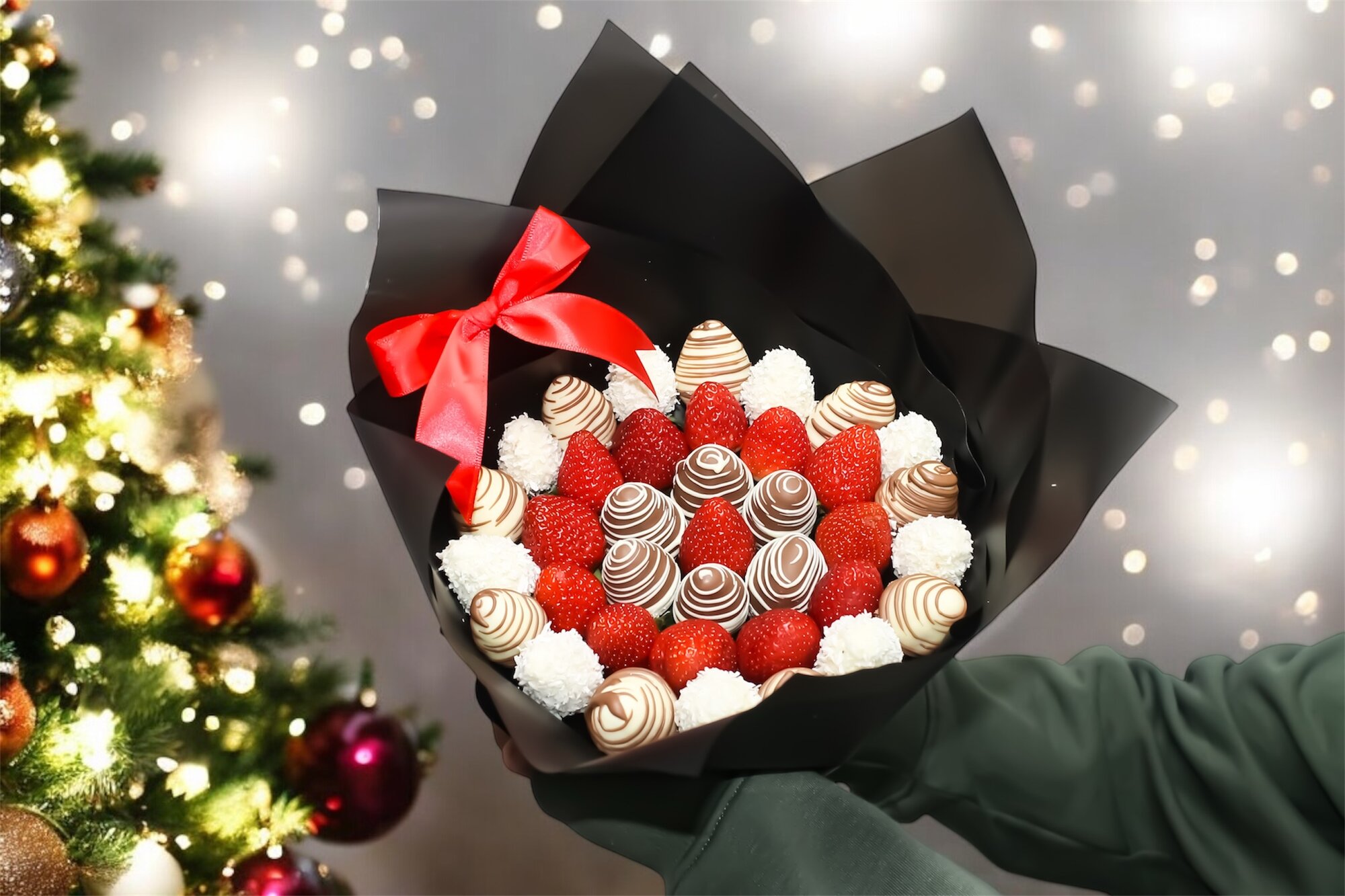 Премиум букет из клубники в бельгийском шоколаде 36 шт в подарочной упаковке