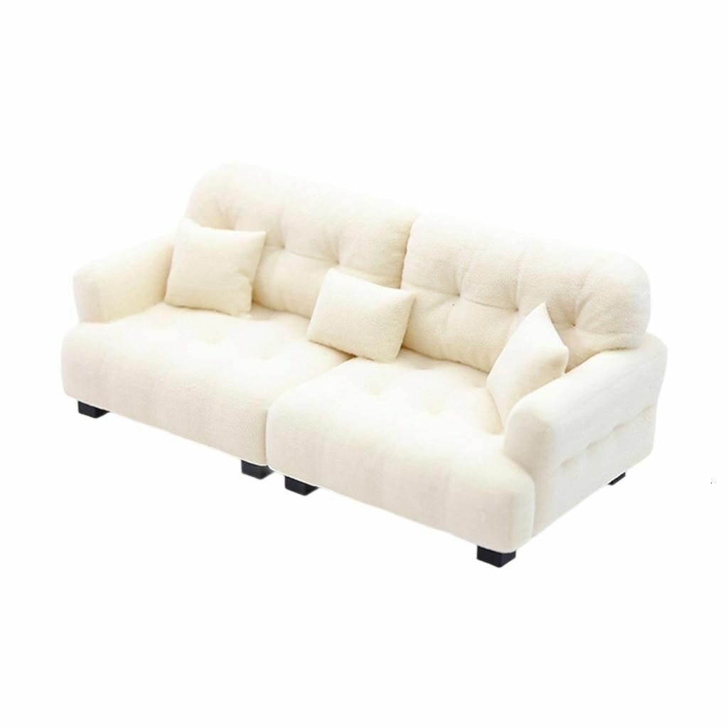 Аксессуар для кукол, миниатюрный кукольный диван 1:12, имитирующий мини-мебель в кремовом стиле flocking-белый