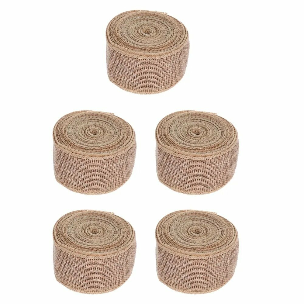 Льняная лента каки с проволочными краями для декора в рулоне 5 м,