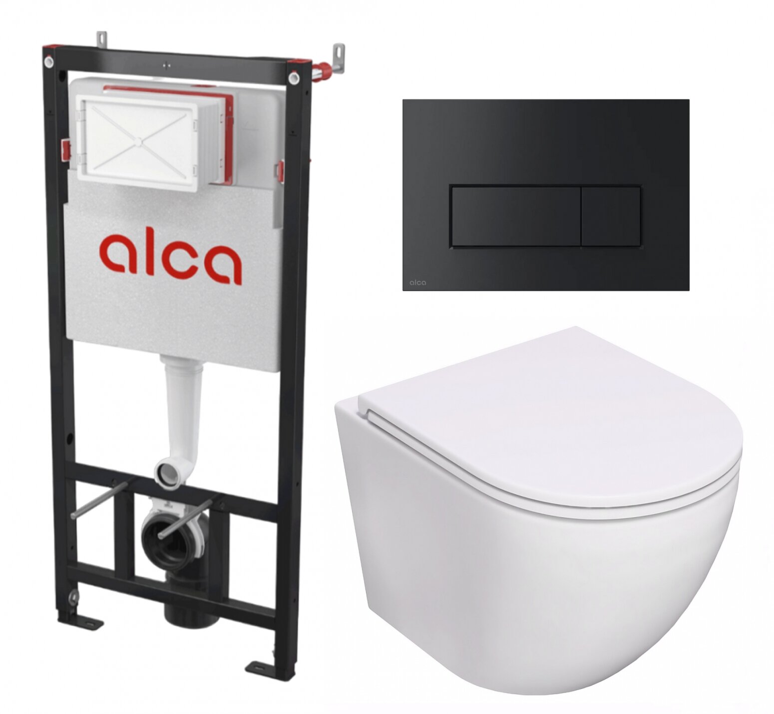 Комплект 3 в 1 инсталляция AlcaPlast + Унитаз подвесной Lorne Pilpao Tornado LN5007502 + кнопка черная