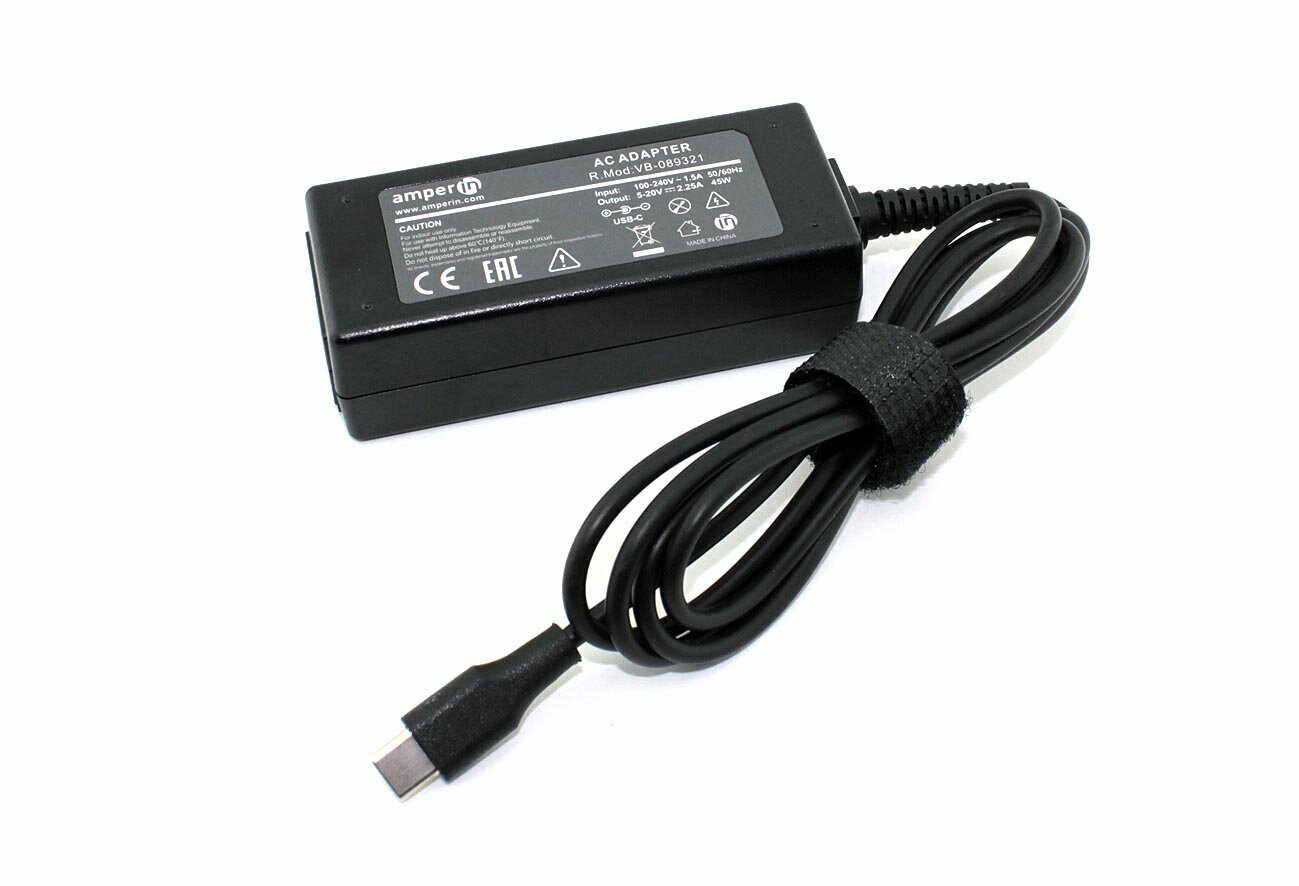 Блок питания (сетевой адаптер) Amperin AI-LN45C для ноутбуков Lenovo 20V 2.25A 45W Type-C — фото 1