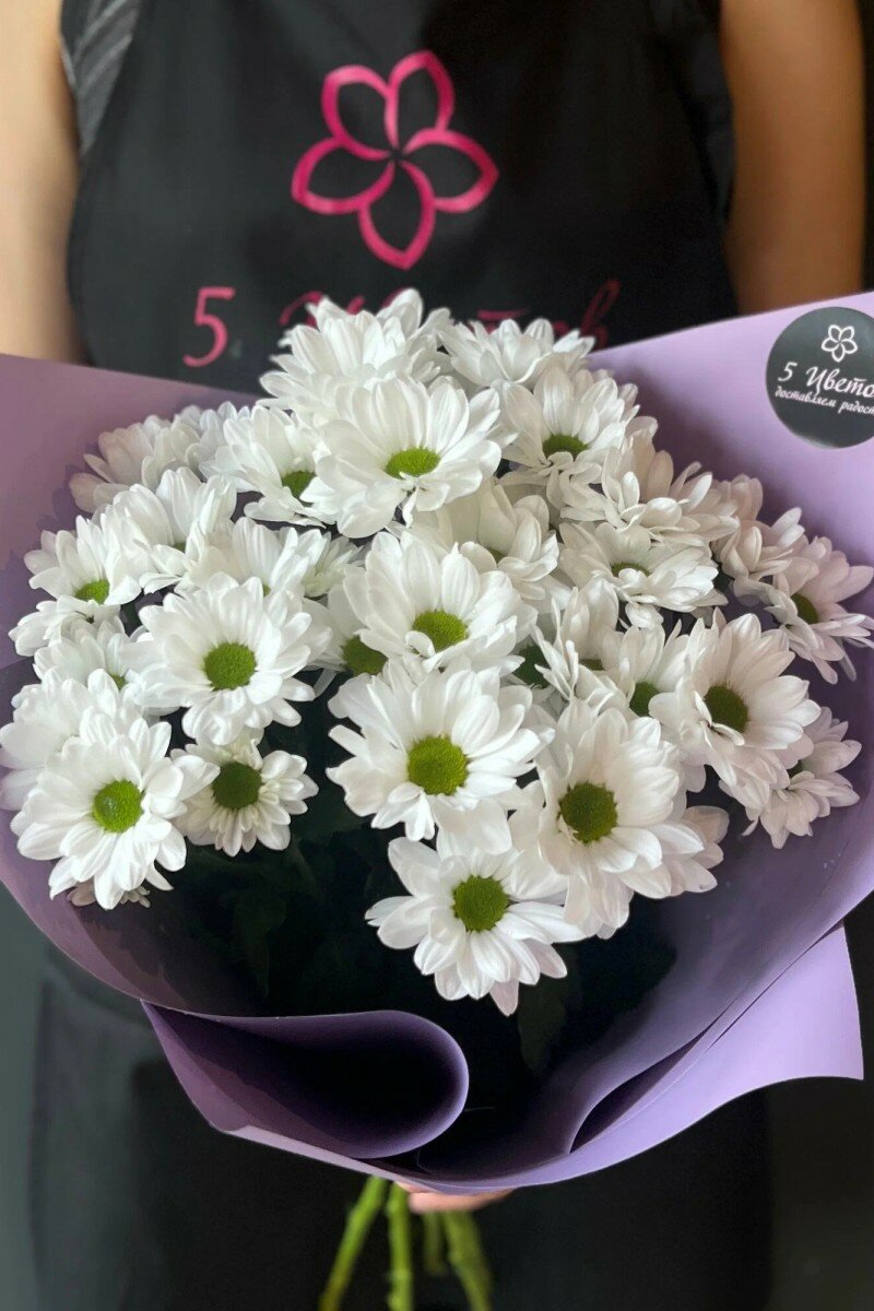 Букет живых цветов - 5 белых хризантем | 5 Цветов - доставляем радость