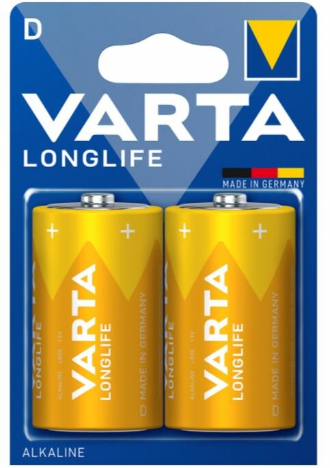 Батарейка VARTA Longlife LR20 D, 2 штуки (2 штуки в одном блистере)