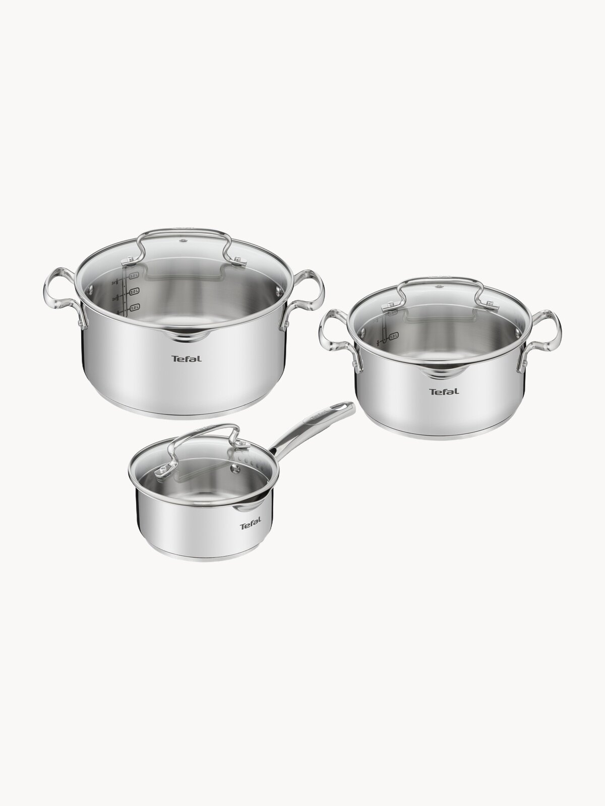 Набор индукционных кастрюль Tefal Duetto+ (20/24 см + ковш 16 см) из зеркальной нержавеющей стали, с носиками для слива