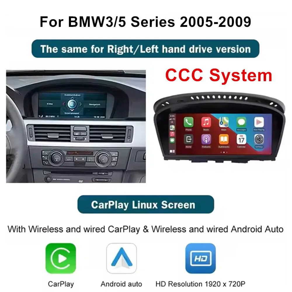 CARABC Wireless Carplay Android Auto 8,9 "Экран автомобильной навигации для BMW 3/5 серии E60/E63/E64/E90/E91/E92/E93 2005-2010 CCC CIC CCC