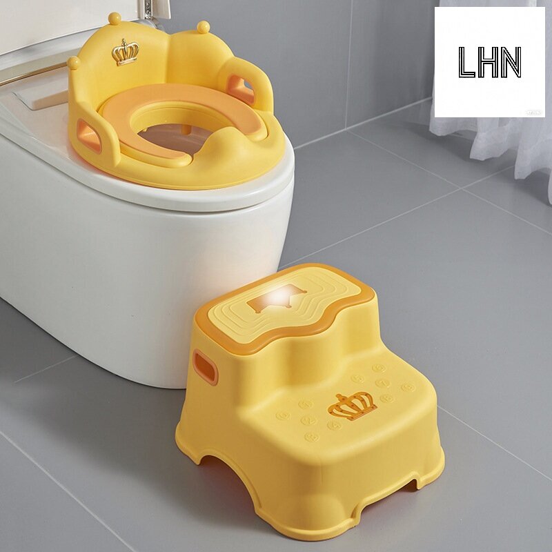 Детский унитаз Crown, с мягким сиденьем и табуретом с подсветкой, цвет манго-желтый
