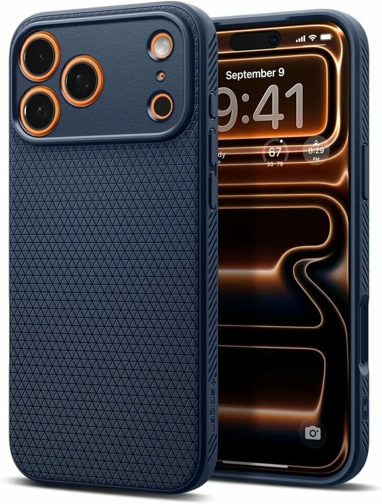 Чехол Spigen "Liquid Air", для iPhone 17 Pro, матовый, чёрный, защита камеры