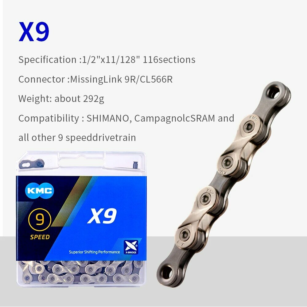 Цепи KMC X8 X9 X10 X11 X12 для велосипедов 8-12 скоростей X9 9speed 116L