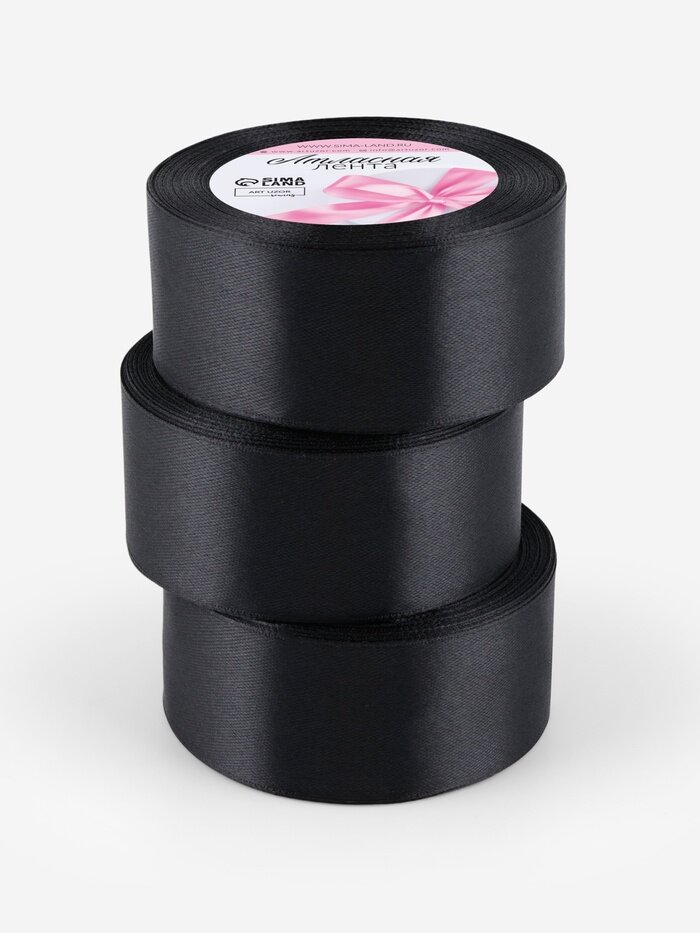 Атласная лента, набор 3 шт, 40 мм, 23±1 м, чёрная №39