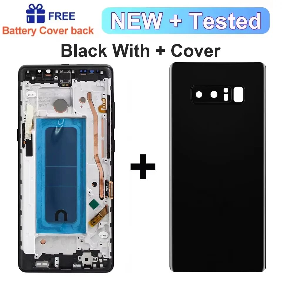 Экран Note 8, экран с рамкой для Samsung Note8 N950F N950U N950W N950FD, ЖК-дисплей, дигитайзер сенсорного экрана в сборе Black Frame Cover