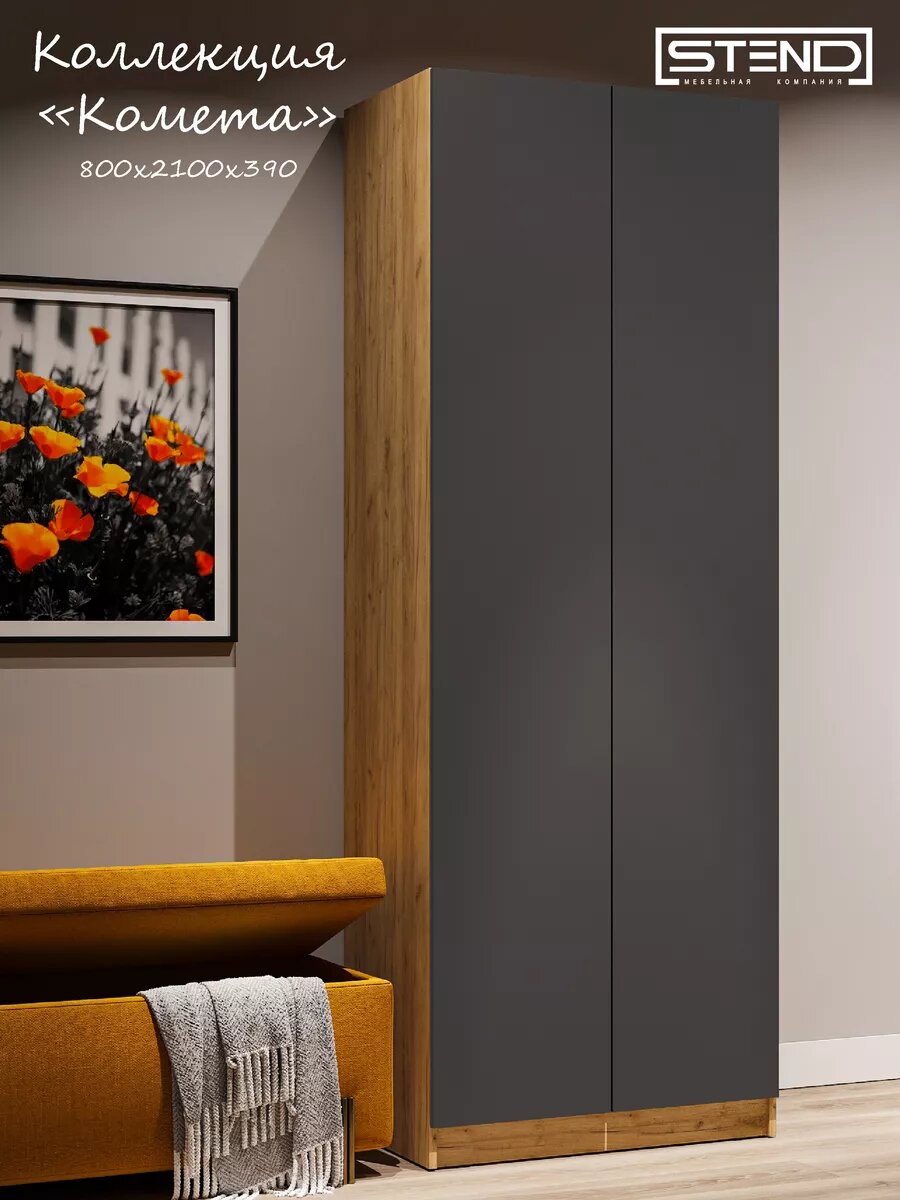 Шкаф для одежды Стендмебель "Комета", ЛДСП, графит, 2 двери, напольный, 80х39 см