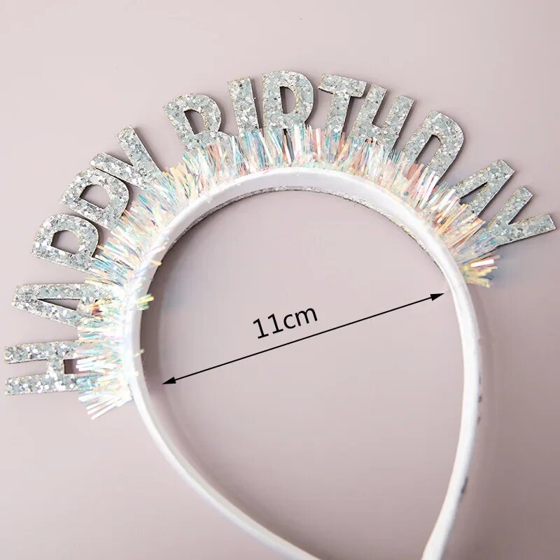 Блестящая повязка "Happy Birthday" серебряная 11см