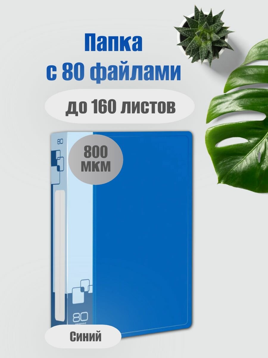Папка с файлами A4 Консул, 80 вкладышей, 800 мкм, цвет синий