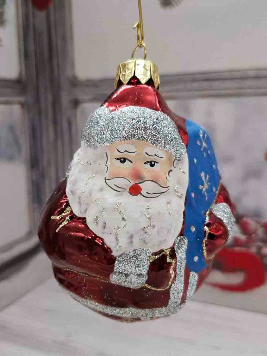 Елочная игрушка Дед Мороз стеклянная, Игрушка новогодняя стеклянная Дед Мороз. Ручная работа