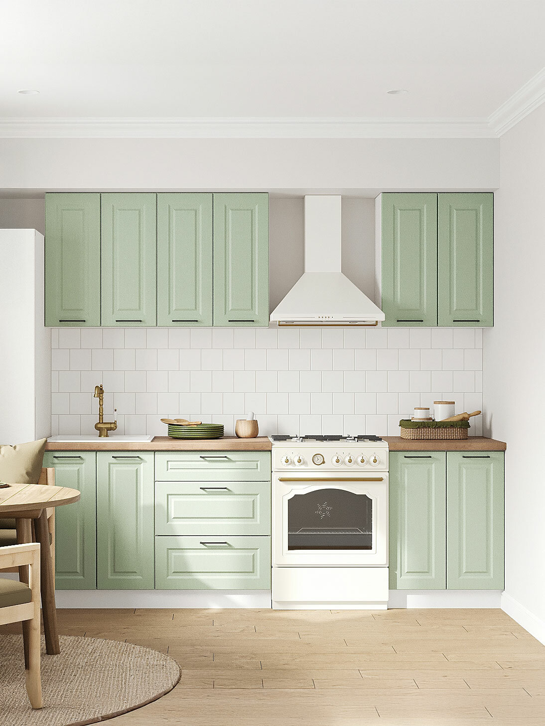 Кухонный гарнитур Шервуд 1.8 м, мебель для дома и кухни, Белый / Шато мята