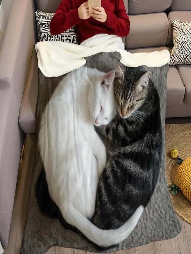 Плед с фотопринтом Два любящих кота , Фланель, 220 см х 200 см