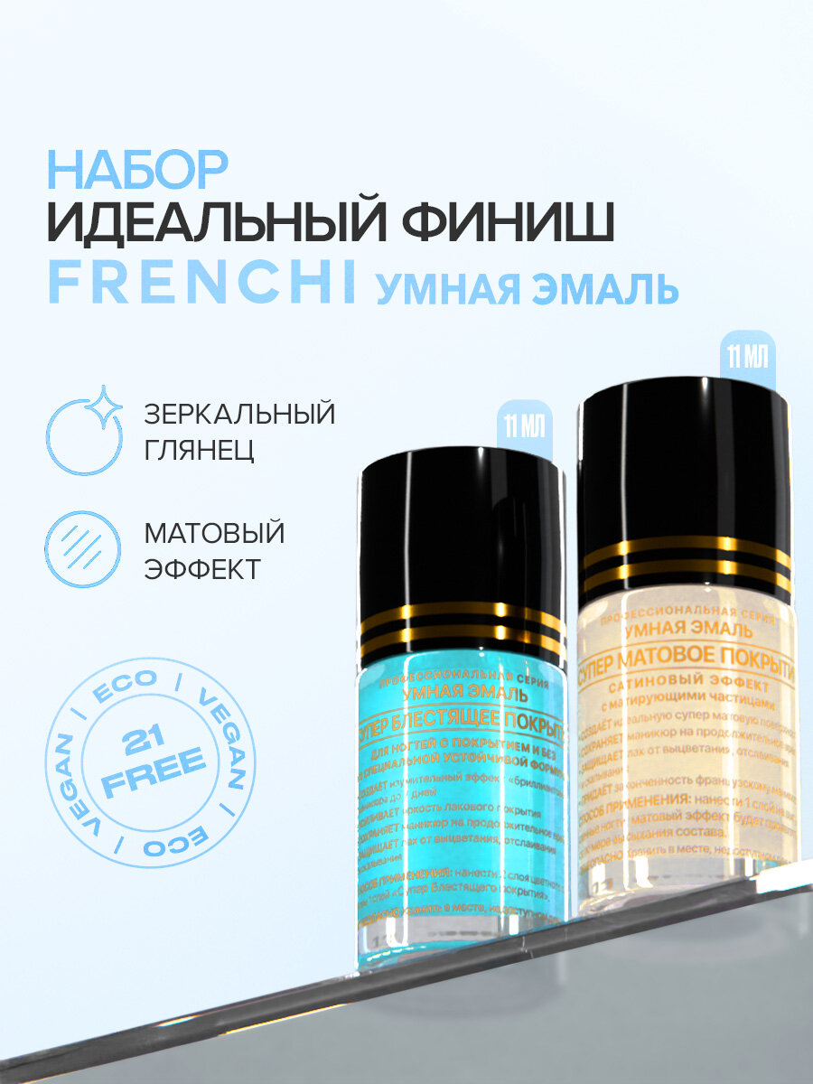 Набор лаков для ногтей “Идеальный финиш” FRENCHI | Умная Эмаль 22 мл.