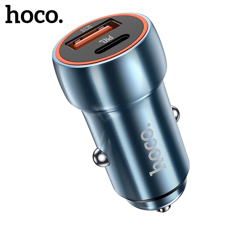 Автомобильное зарядное Hoco PD20W, Metal Gray, USB-C, QC3.0