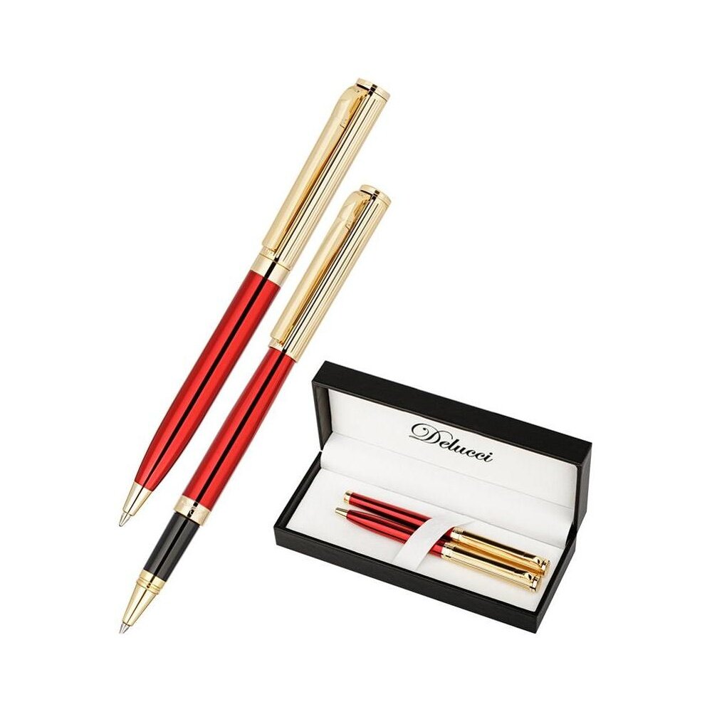 Delucci CPn_11831 Набор delucci rosso: ручка шарик, 1мм и ручка-роллер, 0,6мм, синие, корпус вишн/зол, подарочная упаковка