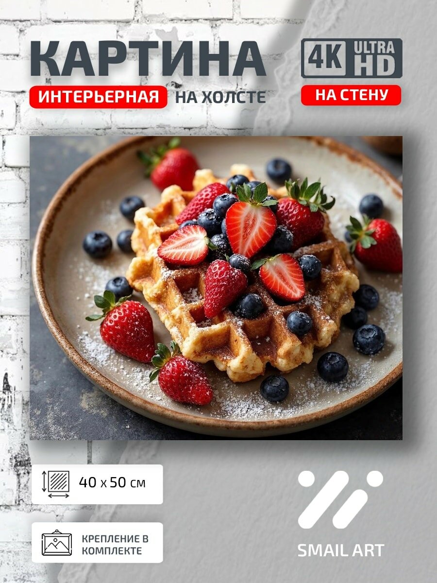 Картина на холсте интерьерная 40 на 50 на стену Бельгийские вафли для кабинета атмосфера
