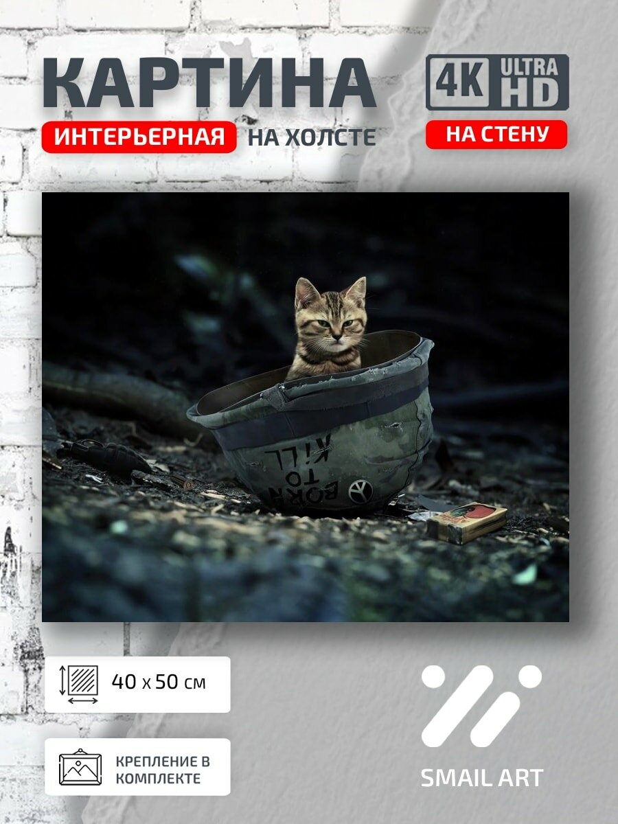 Картина на холсте интерьерная 40 на 50 на стену Животные Котенок для спальни атмосфера