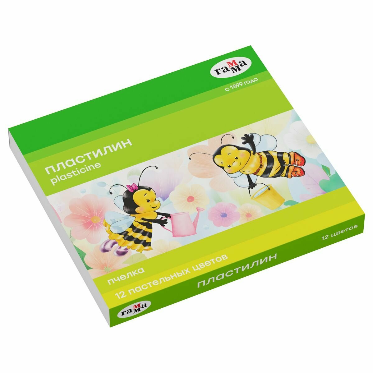 Пластилин восковой Гамма Пчелка, мягкий, 12 пастельных цветов, 180 г, со стеком