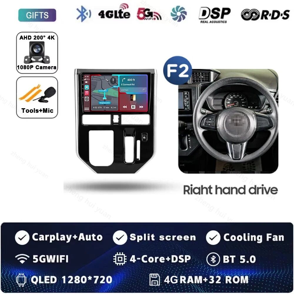 Для Toyota Tank Roomy 2016-2023 Android 15 12 + 256 ГБ 4G WIFI Автомобильный радиоприемник Carplay Авто Мультимедийный стерео видеоплеер GPS Navigati 4G-32G CAM