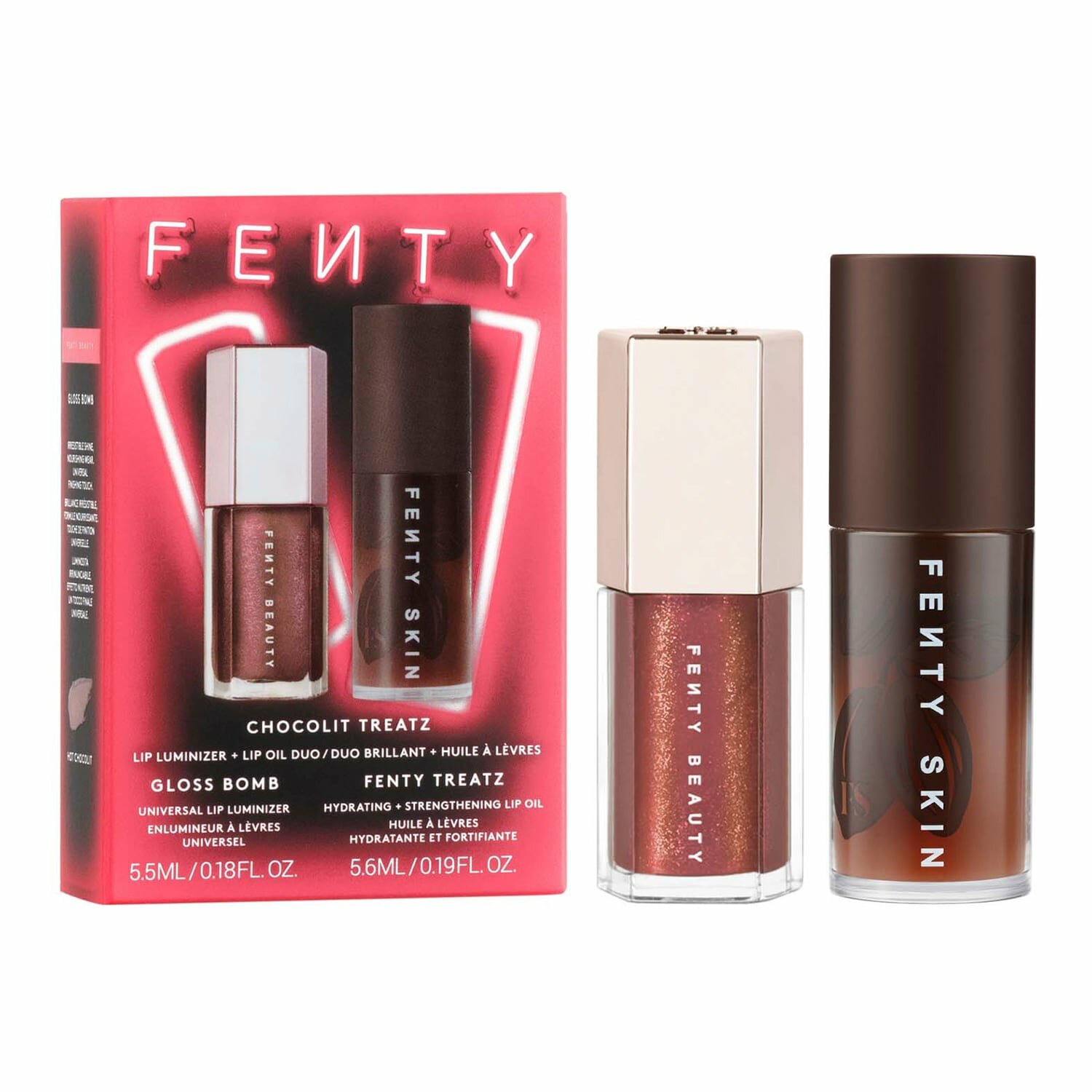 FENTY SKIN Набор для макияжа Fenty Treatz: Мини-блеск для губ Hot Chocolit 5,5 мл + Масло для губ Cacao 5,6 мл