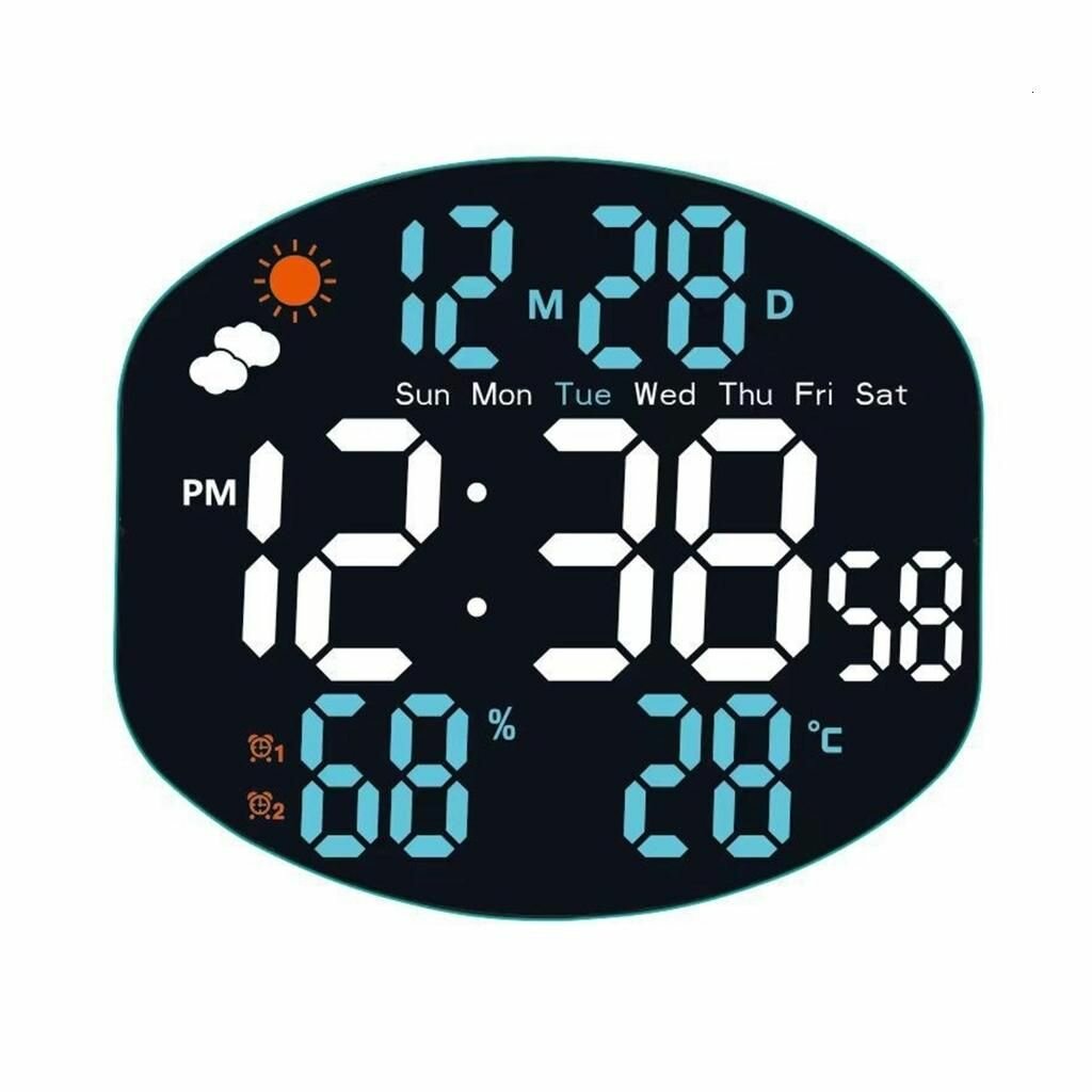 LED Часы на стену с большим дисплеем, USB, будильник, пульт, автояркость, температура, влажность, дата, таймер