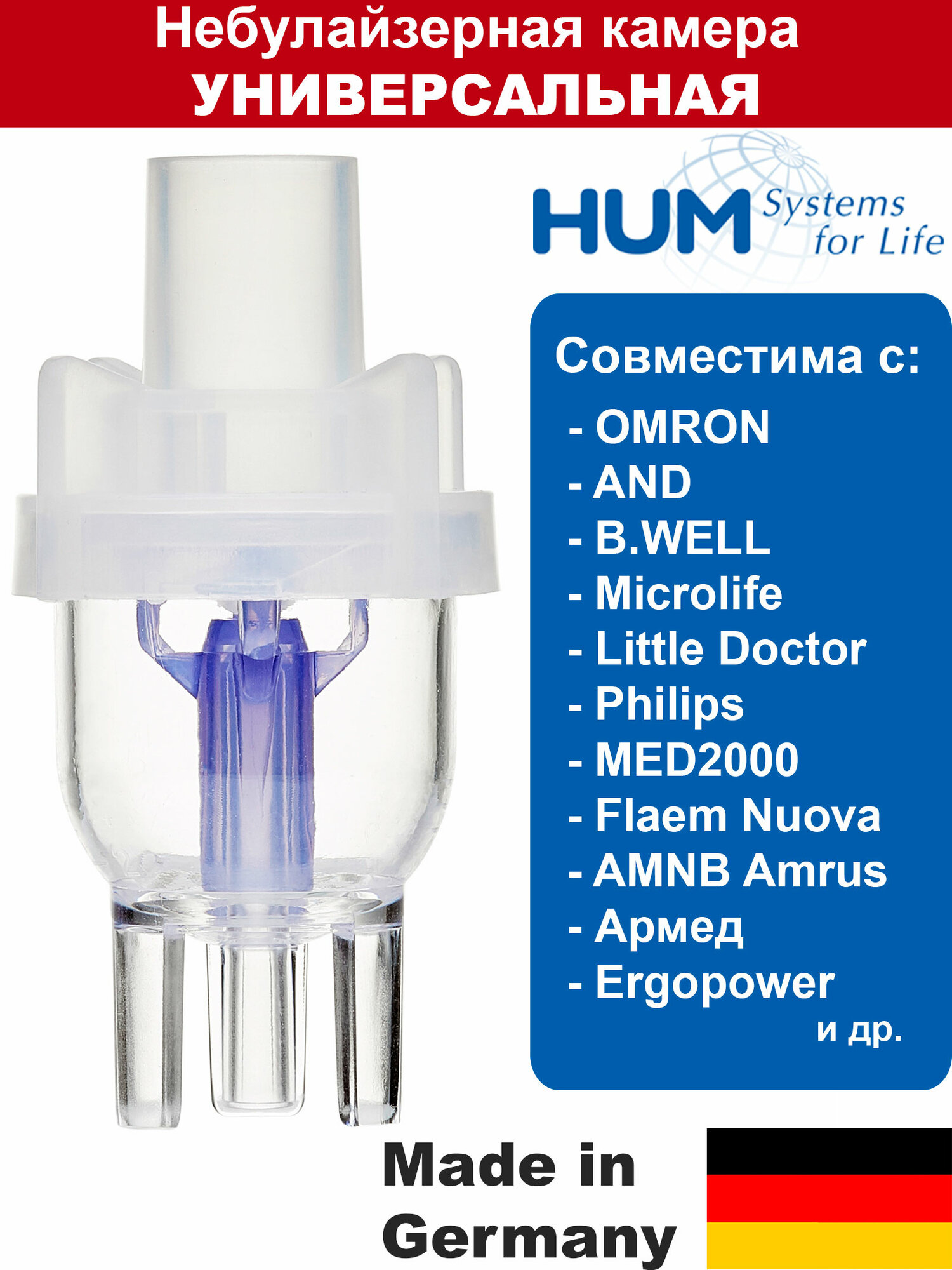 Небулайзерная камера HUM для ингалятора OMRON, AnD, B-Well, Little Doctor, Philips, Microlife, MED2000 и др.