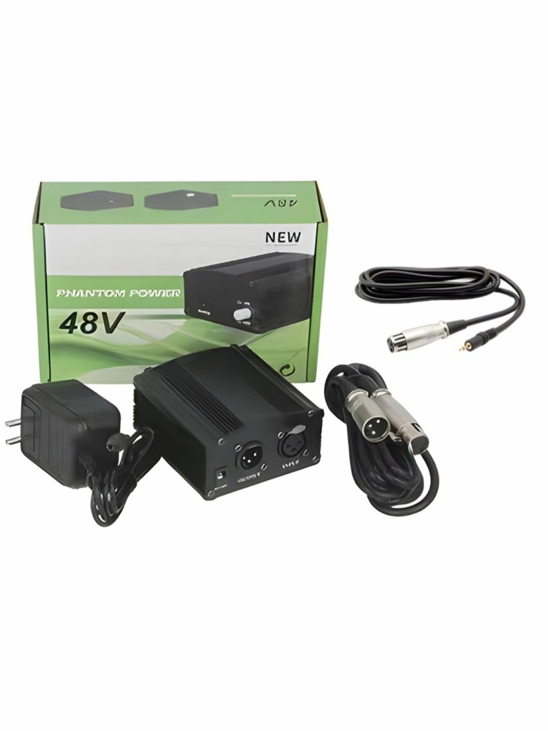Фантомное питание 48V с кабелем - внешний блок питания 48В для микрофона bm бм 800 и других, Черный