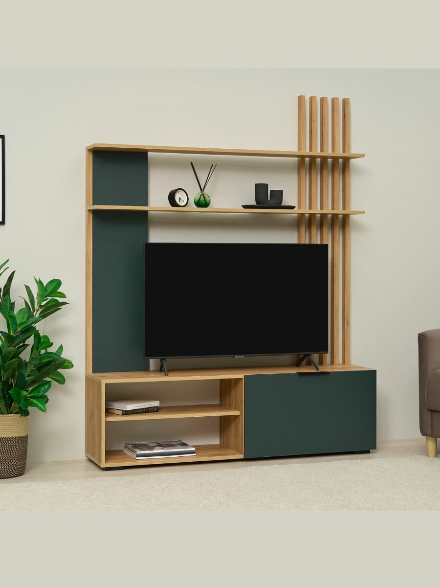 Гостиная Регина центральная секция 1400х1810х350, Дуб крафт/Изумрудный, МИФ