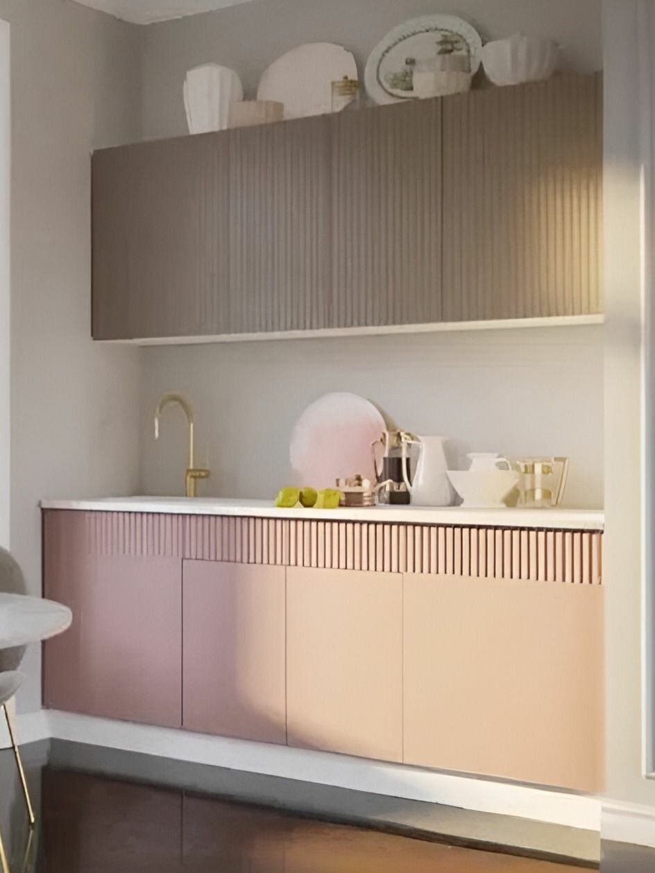 Модульная кухня Оливия МДФ 2м шарли мокко/шарли пинк со столешницей миф