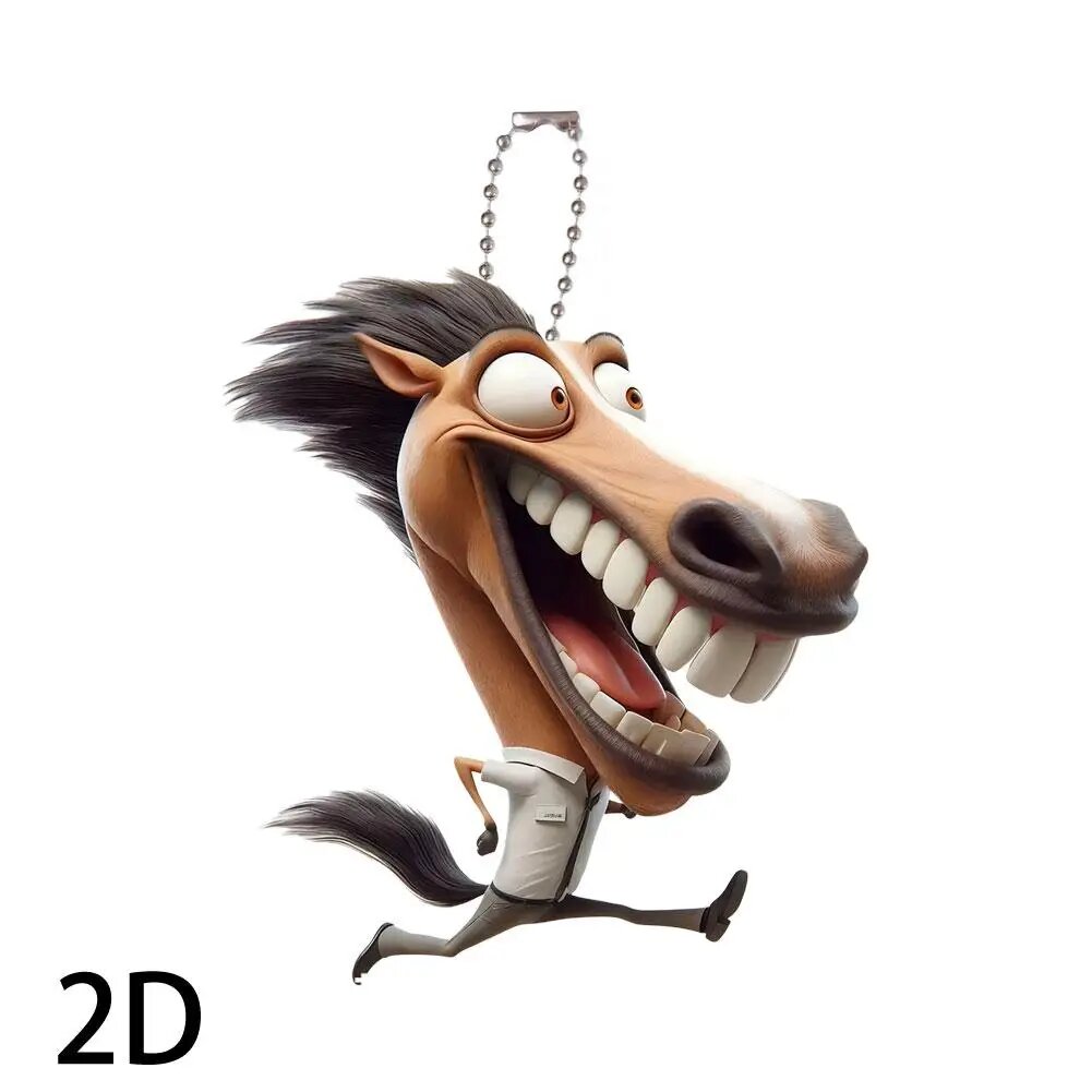 2D большой рот лошадь автомобиль кулон плоский акриловый забавный брелок праздничный подарок Декор интерьер автомобиля зеркало заднего вида подвеска на рюкзак