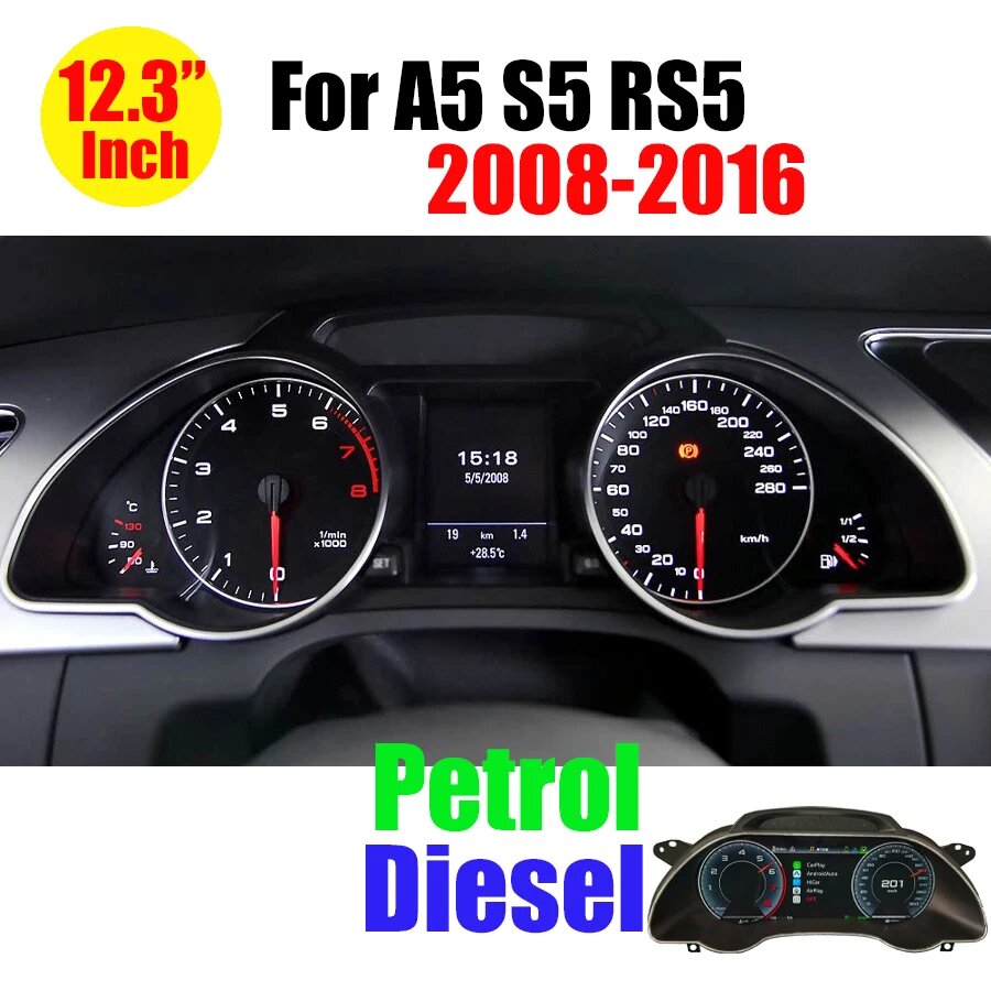 Цифровая приборная панель с ЖК-спидометром для Audi A3 A4 A5 S5 A6 A7 S6 Q3 Q5 TT с поддержкой CarPlay и Android Auto For A5