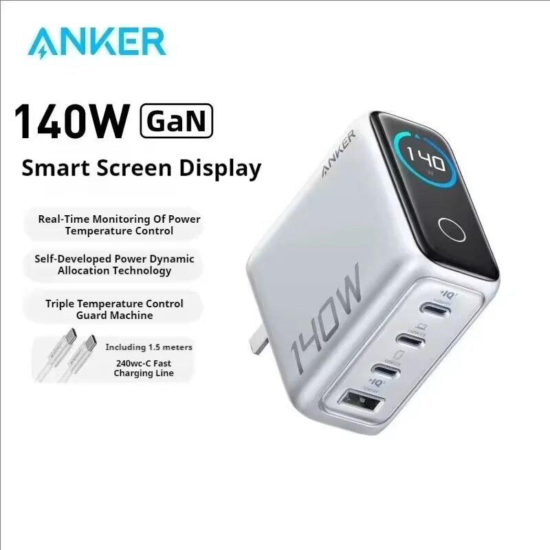 Зарядное устройство Anker Zolo 140 Вт Fast Charge USB Type C со светодиодным дисплеем, четыре порта для iPhone Xiaomi, смартфонов, ноутбуков, телефонов, аксессуаров 140w-White