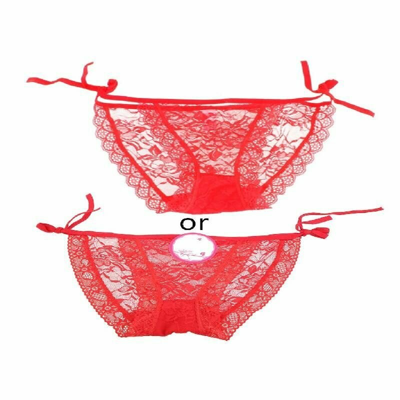 Женские стринги с кружевом и бантом, красный
