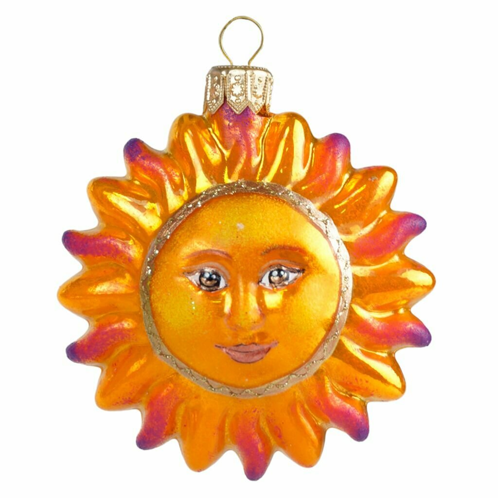 Елочная игрушка фигурка стеклянная "Солнышко-1" 6,9х3,5х8,4см, ручная художественная роспись, подарочная упаковка