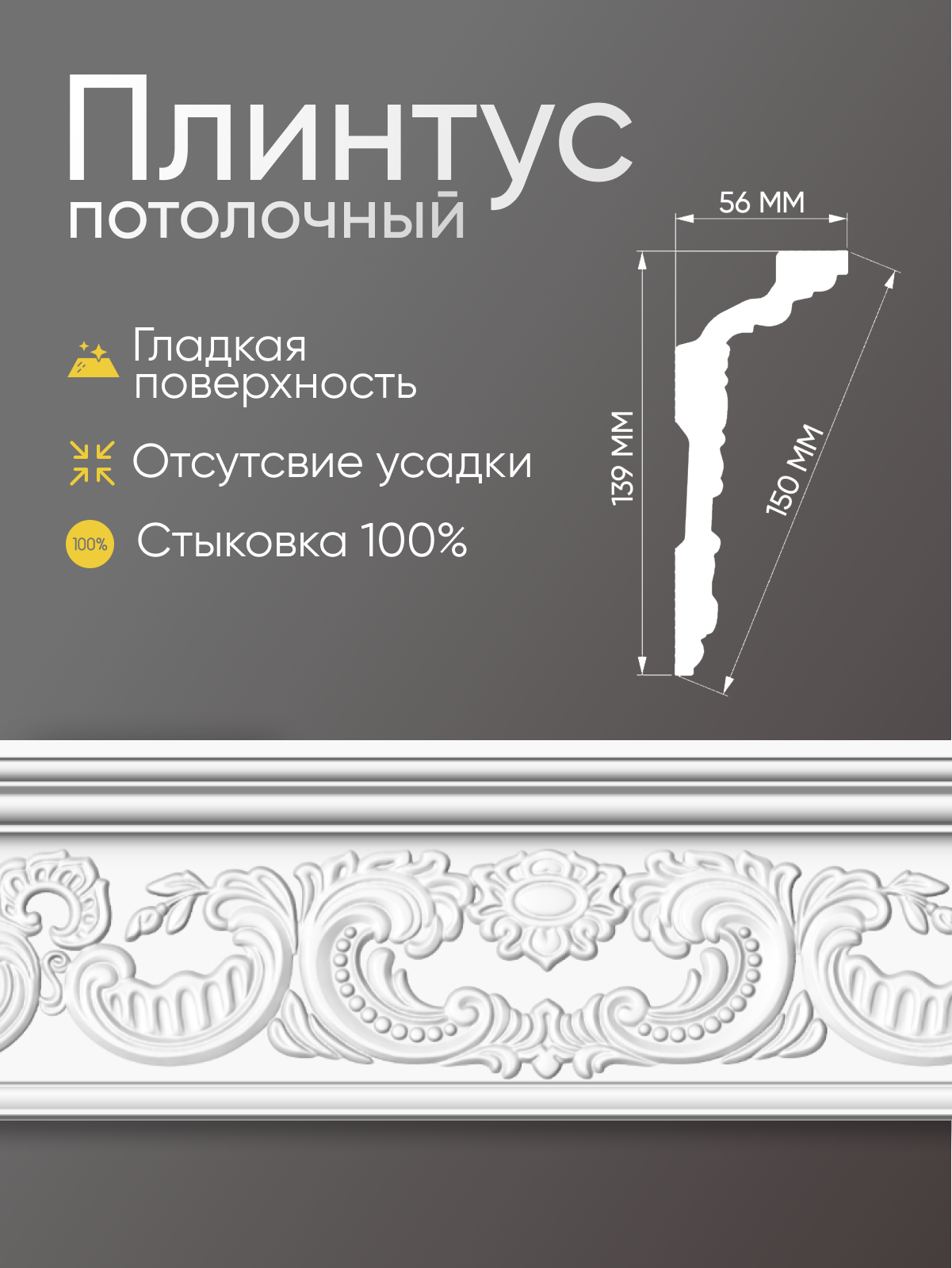 Плинтус потолочный GP115- 5 шт 2 метра, белый, полистирол GLANZEPOL