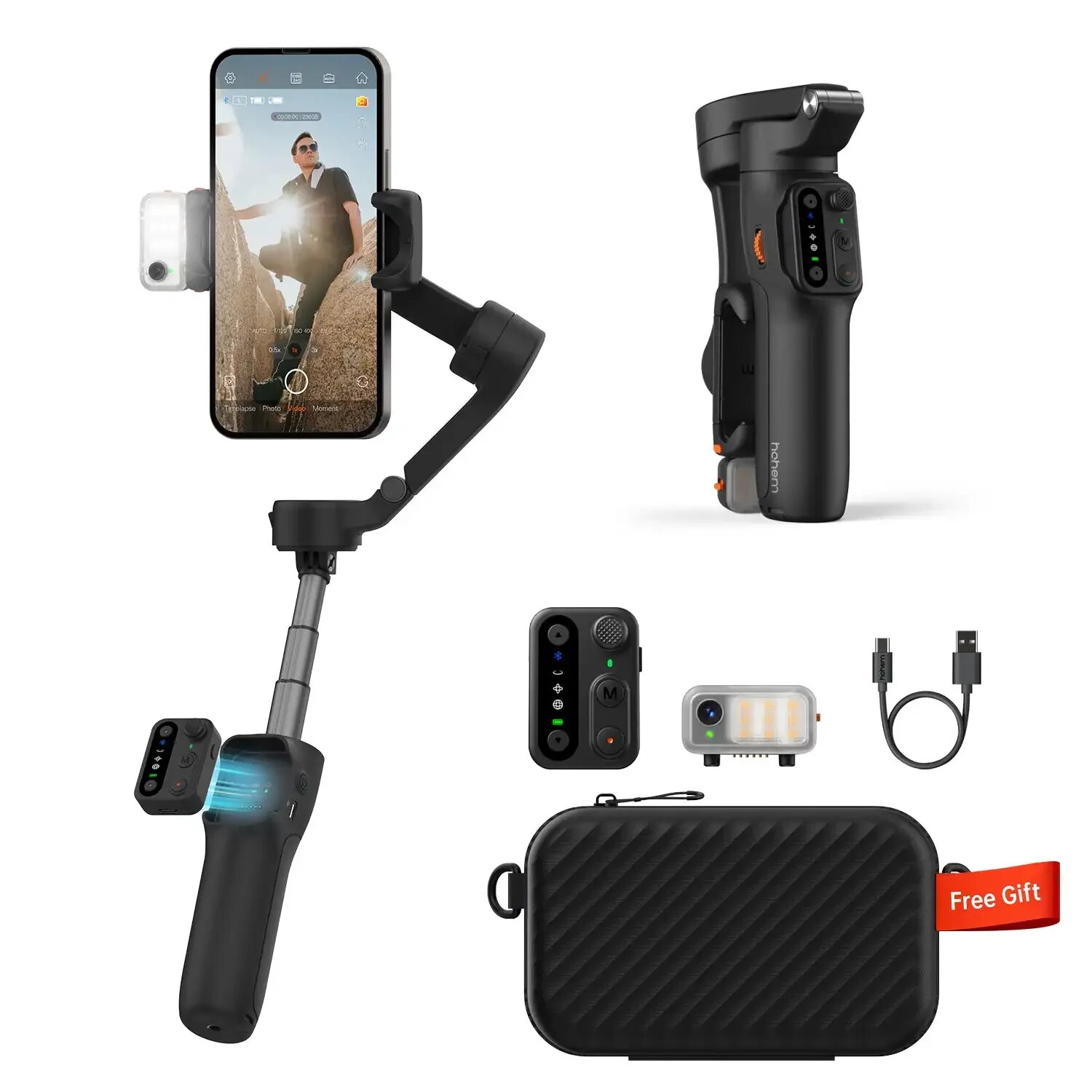 Hohem iSteady V3 Gimbal Stabilizer for iPhone, 3-Axis Phone Gimbal, Magnetic AI Tracker, Built-in Tripod, Detachable Remote