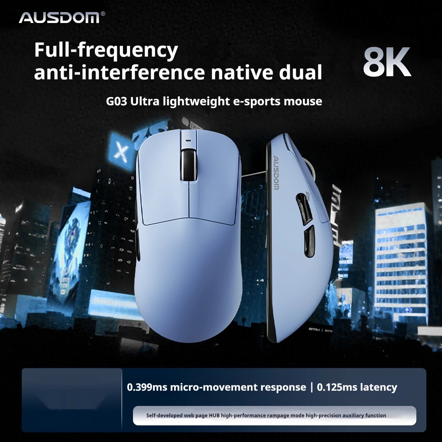 AUSDOM G03 Air Ultra Pro Customized Gaming Mouse Wireless E-Sport Dual 8K Nearlink Low Latency Anti-interference Lightweight