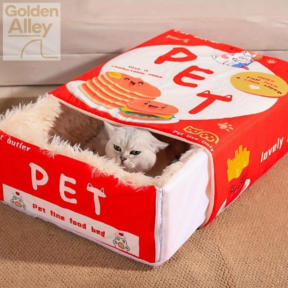 Коробка с нулевыми продуктами, кошачья конура, прямоугольная кровать, полностью закрытая коробка с печеньем, четыре сезона, "M" (47x37x17см)