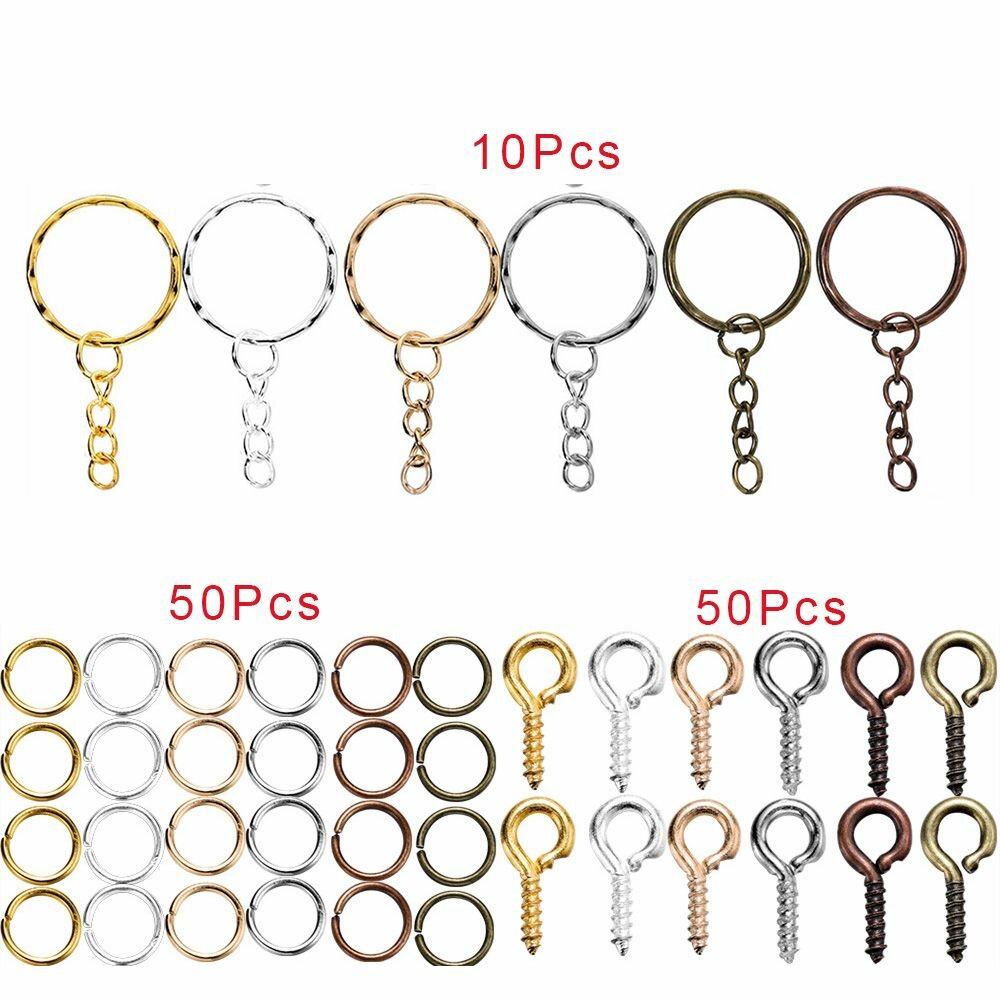 Фурнитура для брелков, кольца с цепочкой и соединительным кольцом, основа для брелока, 10 штук, золотистая гладкая фурнитура для DIY подвесок и аксессуаров