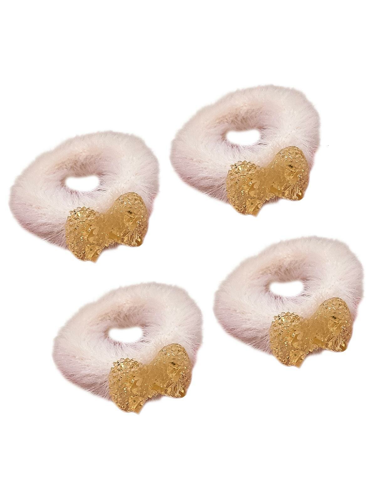 4шт Эластичных пушистых резинок для волос с бантиками, Мягкие резинки для причесок