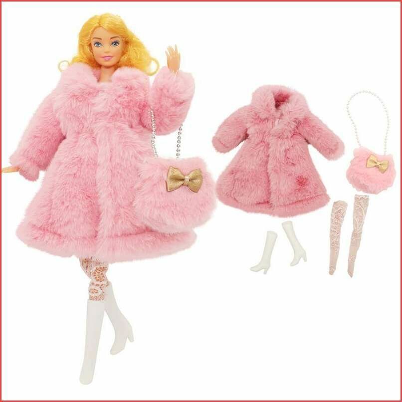 Розовый комплект одежды из искусственного меха для куклы Барби463